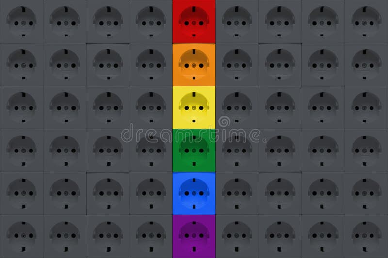 Electrical Outlets Sockets of Gray and Rainbow Colors Stock Image ...