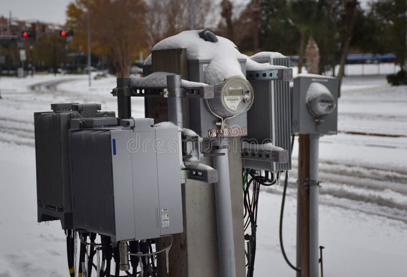Electrical Panel Along with Electric Meter Covered in Snow Stock Photo ...