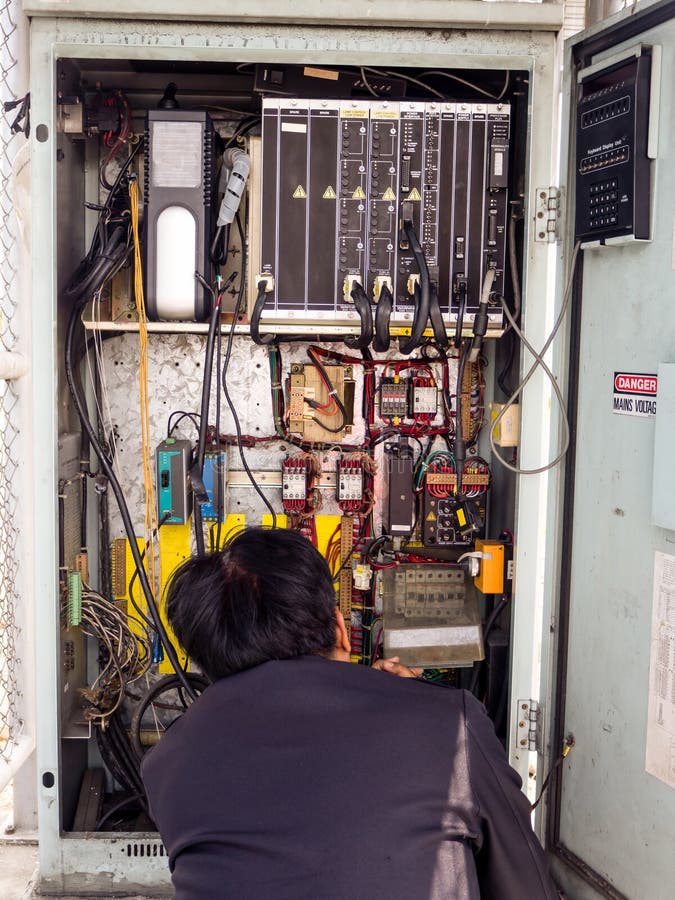 Electrical Panel at a Assembly Line Factory. Controls and Switches ...