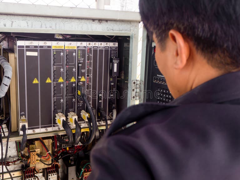 Electrical Panel at a Assembly Line Factory. Controls and Switches ...