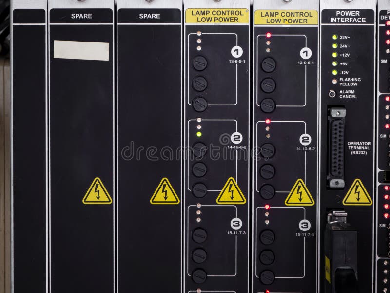 Electrical Panel at a Assembly Line Factory. Controls and Switches ...