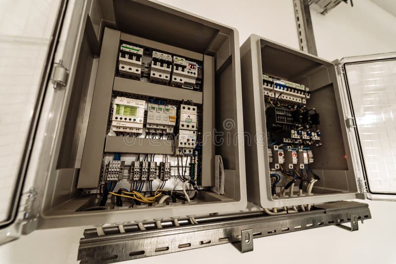 Electrical Panel at a Assembly Line Factory. Controls and Switches ...