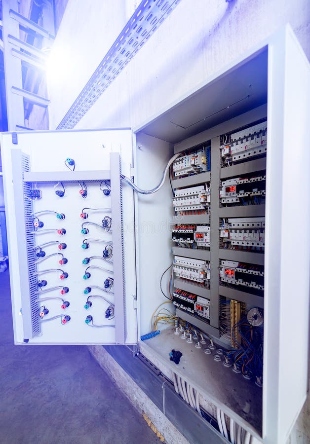 Electrical Panel at a Assembly Line Factory. Controls and Switches ...