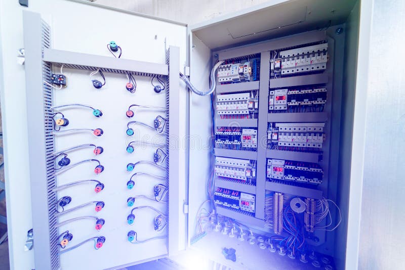 Electrical Panel at a Assembly Line Factory. Controls and Switches ...