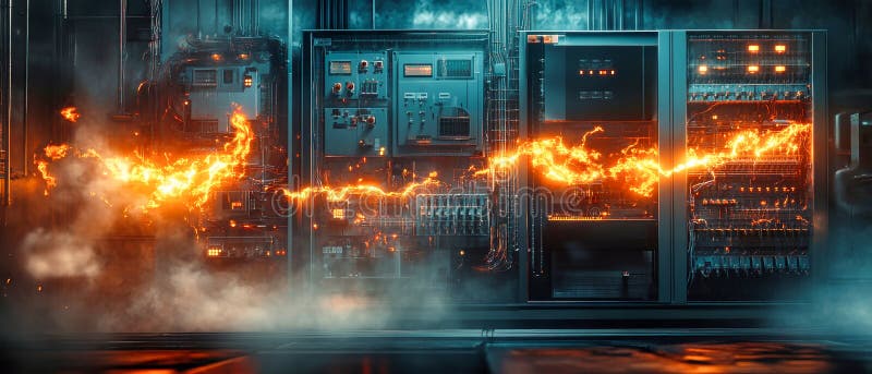 Electrical Panel Caught in a Dramatic Fire with Lightning Effects and ...