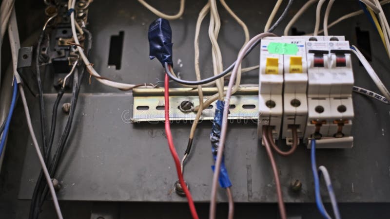 Electrical Panel with Exposed Wires and Circuit Breakers Stock Footage ...