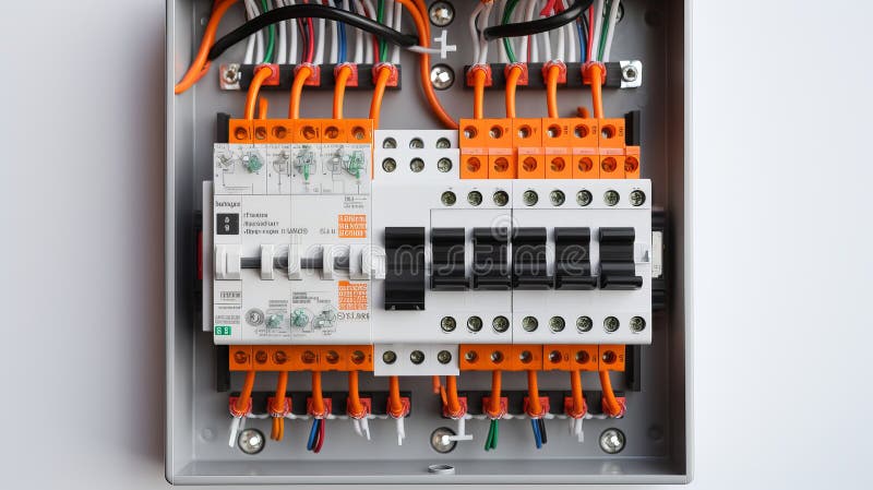 Electrical Panel Featuring Circuit Breakers and Wiring Connections for ...