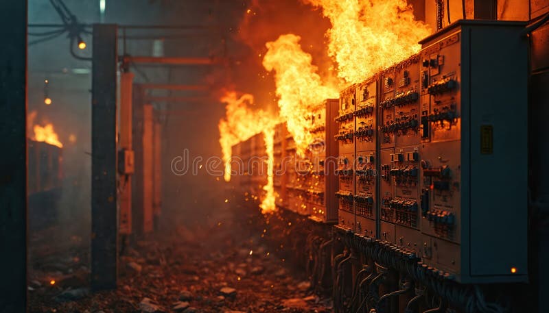 Electrical Panel Fire Accident Ignites Control System. Intense Flames ...