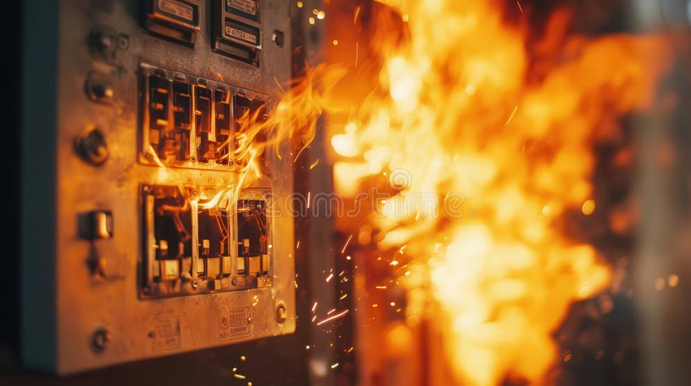 Electrical Panel Fire Causing Sparks and Flames: Industrial Hazard and ...