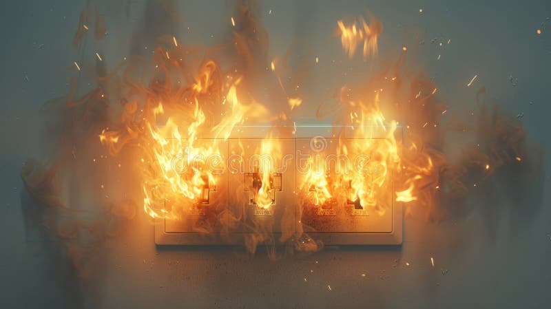Electrical panel on fire stock photo. Image of emergency - 353838868