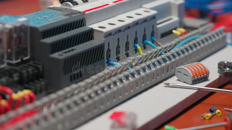 Electrical Panel with Many Red and Blue Wires, Electrical Parts ...