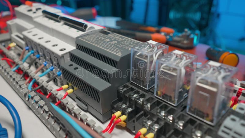 Electrical Panel with Many Red and Blue Wires, Electrical Parts ...