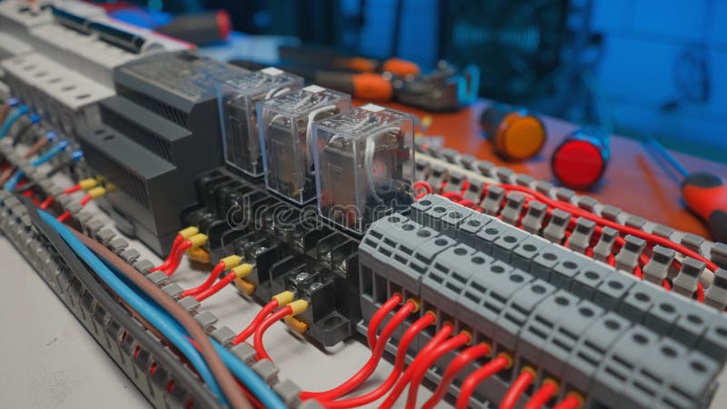 Electrical Panel with Many Red and Blue Wires, Electrical Parts ...
