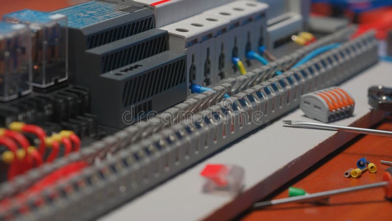 Electrical Panel with Many Red and Blue Wires, Electrical Parts ...