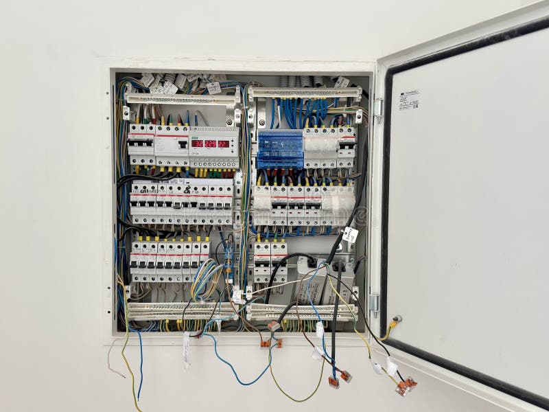 Open Electrical Panel Showing Circuit Breakers Wiring Stock Photos ...