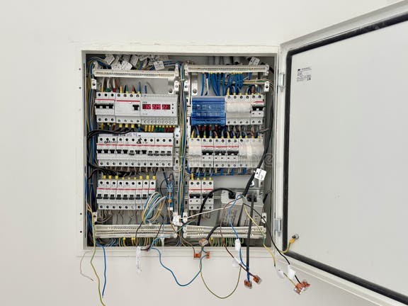 Open Electrical Panel Showing Circuit Breakers and Wiring Stock Image ...