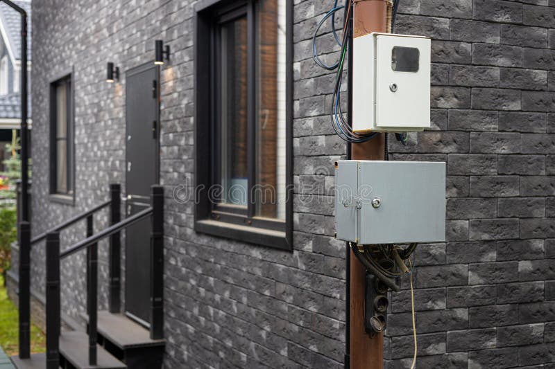Electrical Panel on a Pole in the Backyard of the House Stock Photo ...