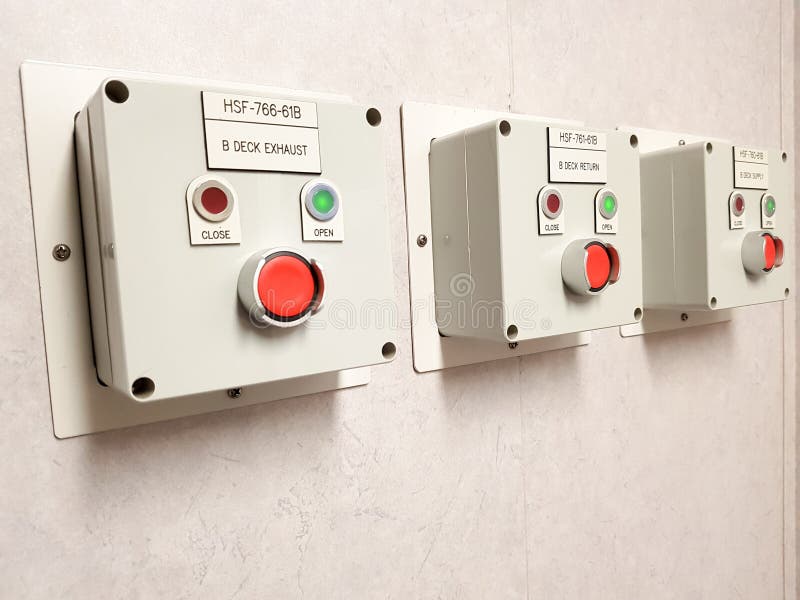 Electrical Panel with Red and Green Buttons, Closeup of Photo Stock ...