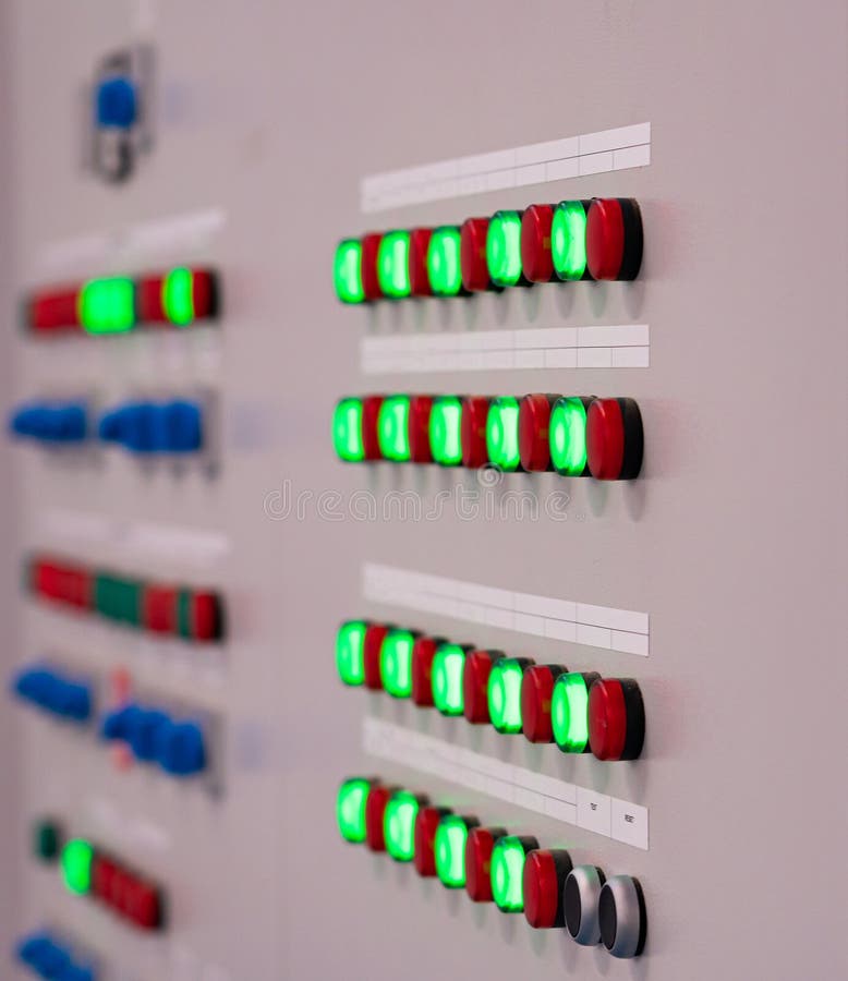 Electrical Panel with Red and Green Warning Lights Stock Photo - Image ...