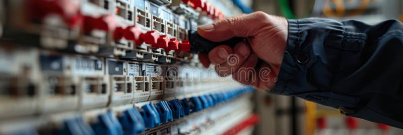 Electrical Panel Repair, Electrician Switching Off Circuit Breakers in ...