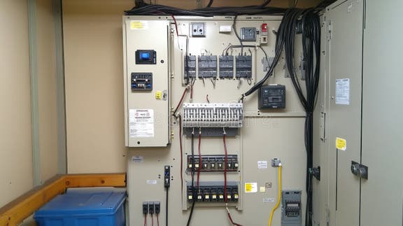 Electrical Panel Showing Circuit Breakers, Wiring, and Components Stock Photo - Image of grid ...