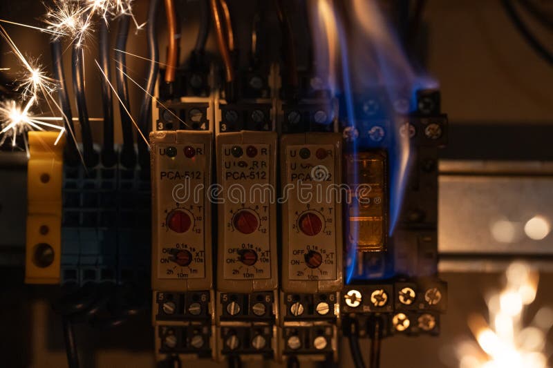 Electrical Panel with Sparks and Flames Stock Photo - Image of damage ...