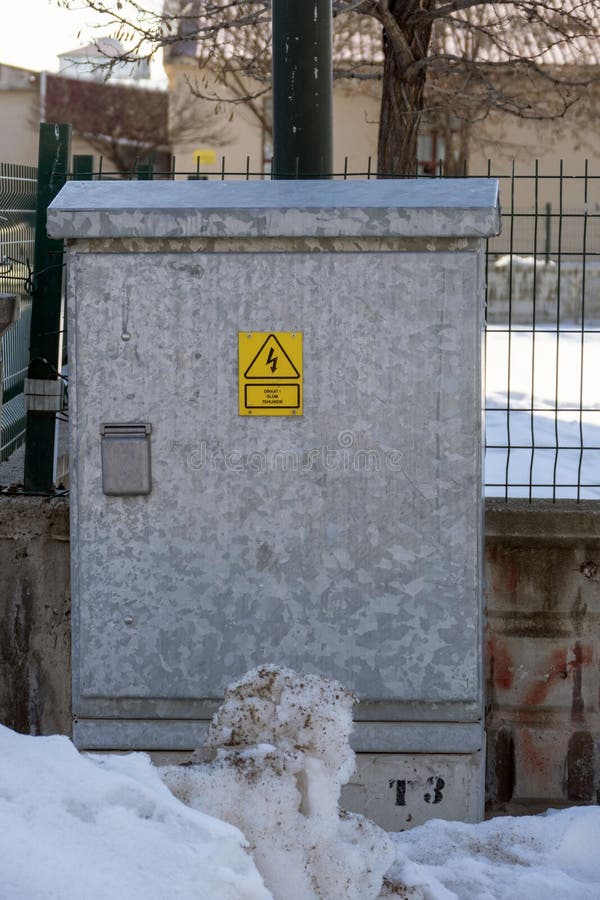 Electrical Panel Standing on the Street and Warning Signs on it ...