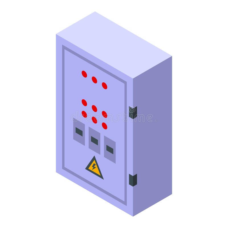 Electrical Panel with Warning Sign Displaying Red Lights in Isometric ...