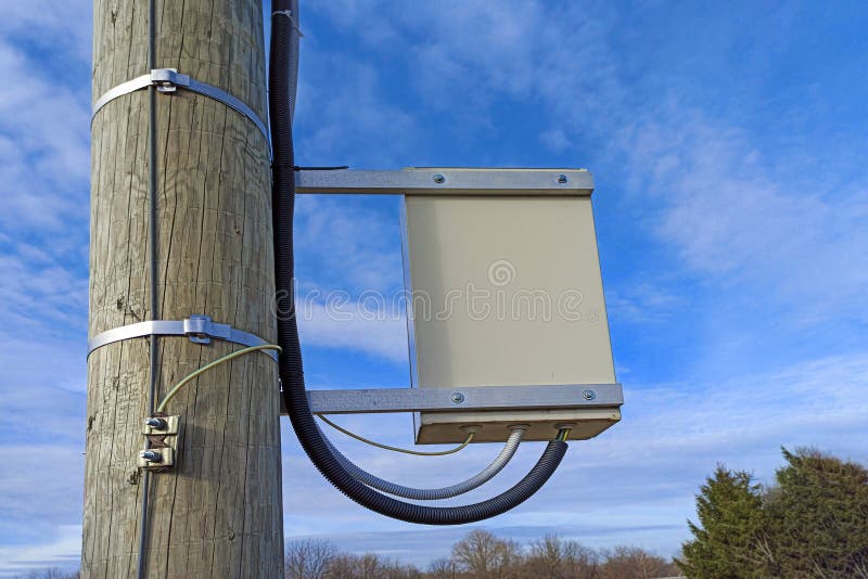 Electrical Panel on a Wooden Post in the Countryside. the Concept of ...