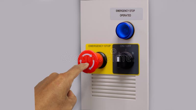 Emergency Push Stop Buttom and Selector Switch on Cablinet Stock Photo ...