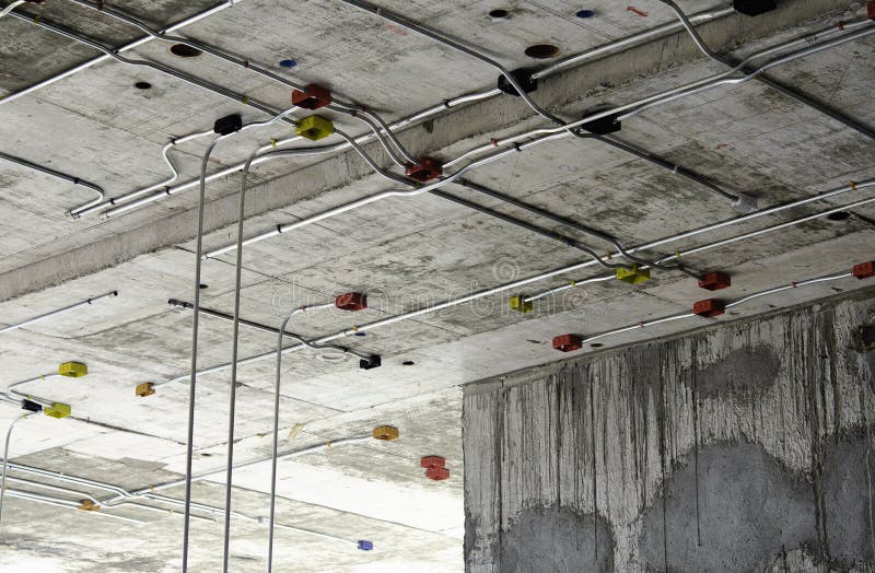 Electrical Pipe Utility System in the Building. Installing on Interior ...