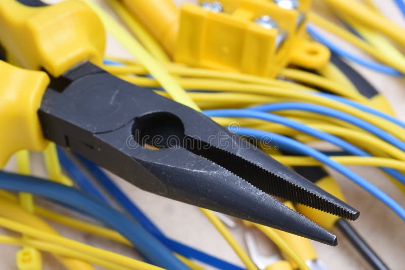 Electrical Pliers and Cables Stock Photo - Image of closeup, close ...
