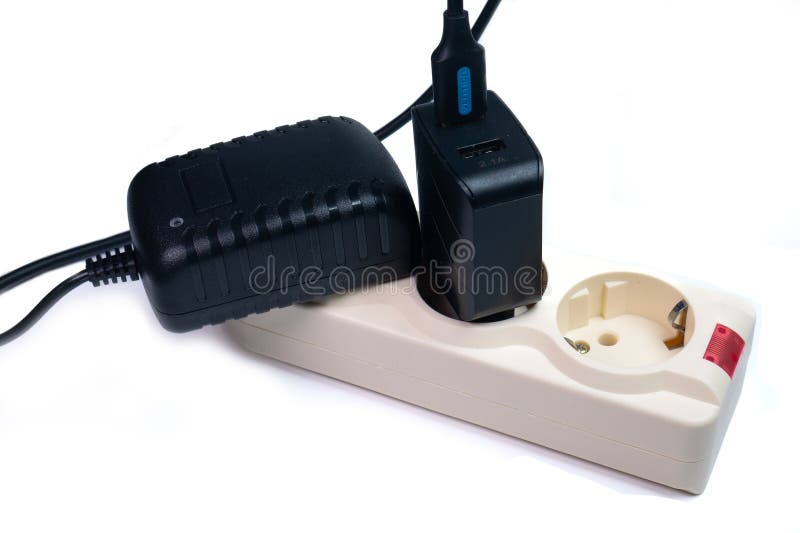 Electrical Plug with a Black Adapter and USB Charger Stock Image ...