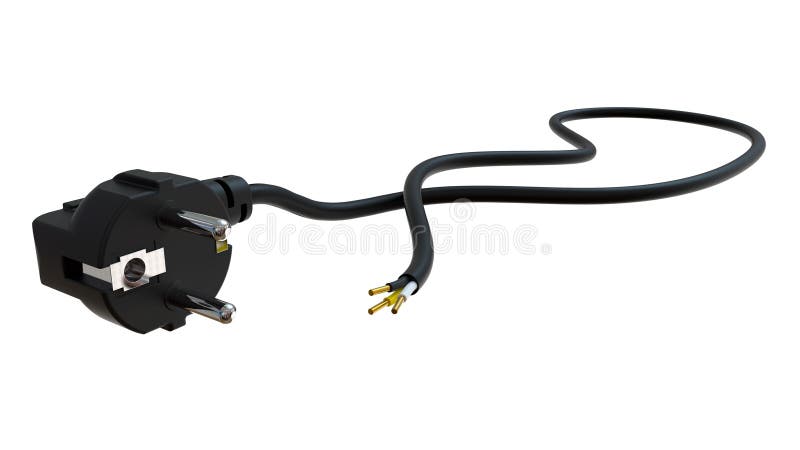 Electrical Plug With Stranded Wire. Euro Plug. 3D Illustration. Stock ...