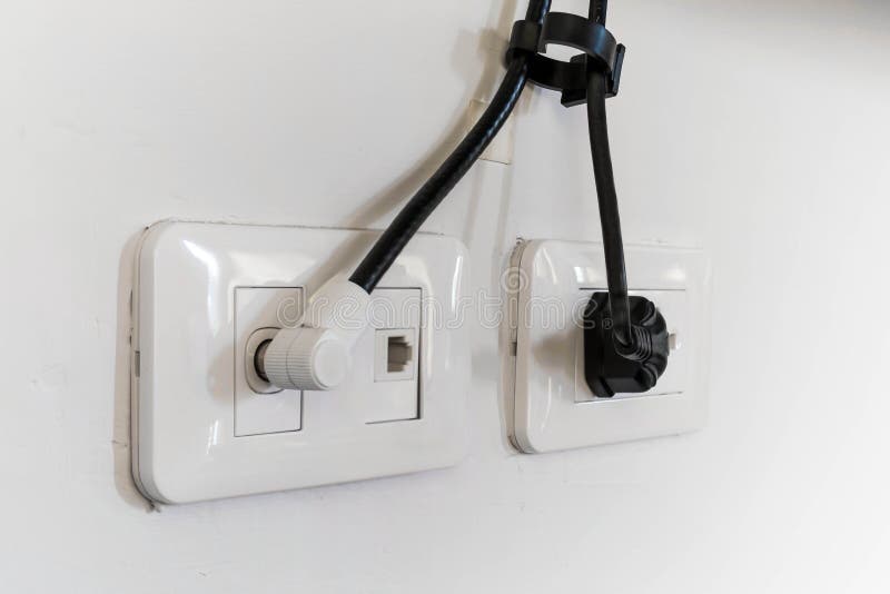 Electrical Plug and TV Signal Outlets Stock Photo - Image of electric ...