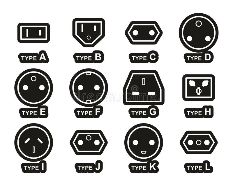 Electrical Plug Types stock vector. Illustration of type - 54832088