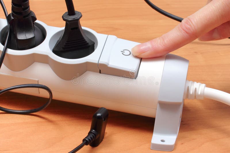 Electrical Plugs with Cords Connected To Power Strip. Concept of Energy ...