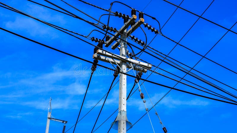 Electrical pole and cable stock image. Image of distribution - 61493701