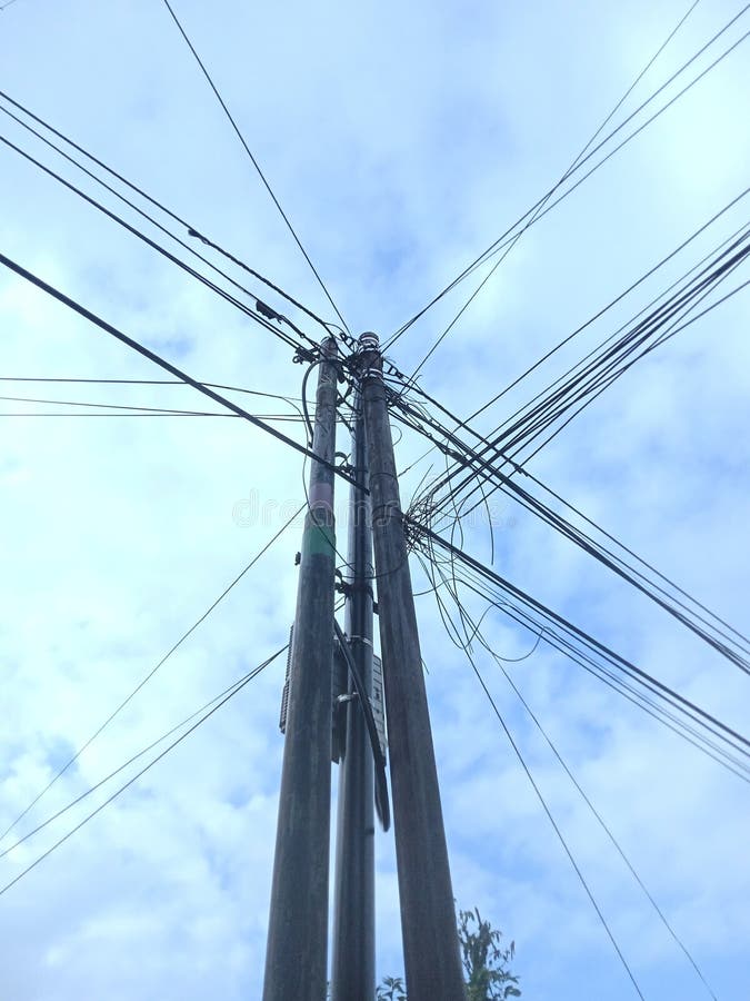 Electrical Pole Cables Threaded To the Side of the Highway Stock Photo ...