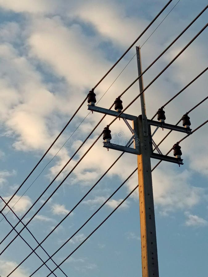 Electrical Pole on the Side of the Road Many Wires Stock Photo - Image ...