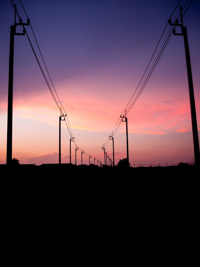 Electrical Pole Structure on Sunset Stock Image - Image of evening ...