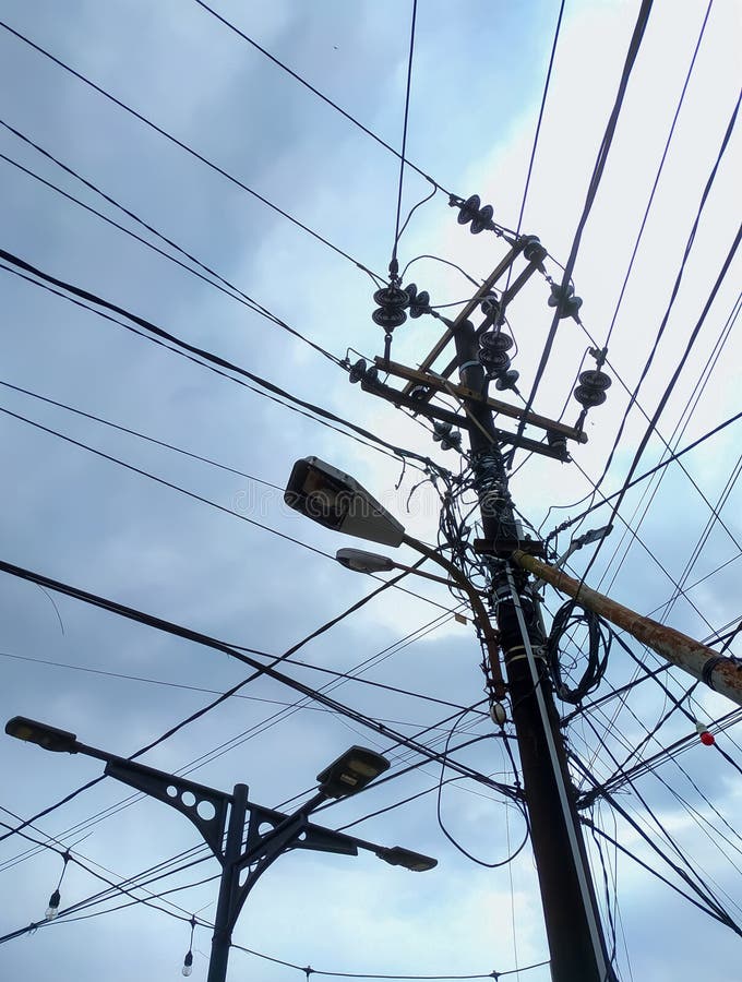 Electrical Poles with Cable Installations are so Dense Stock Photo ...