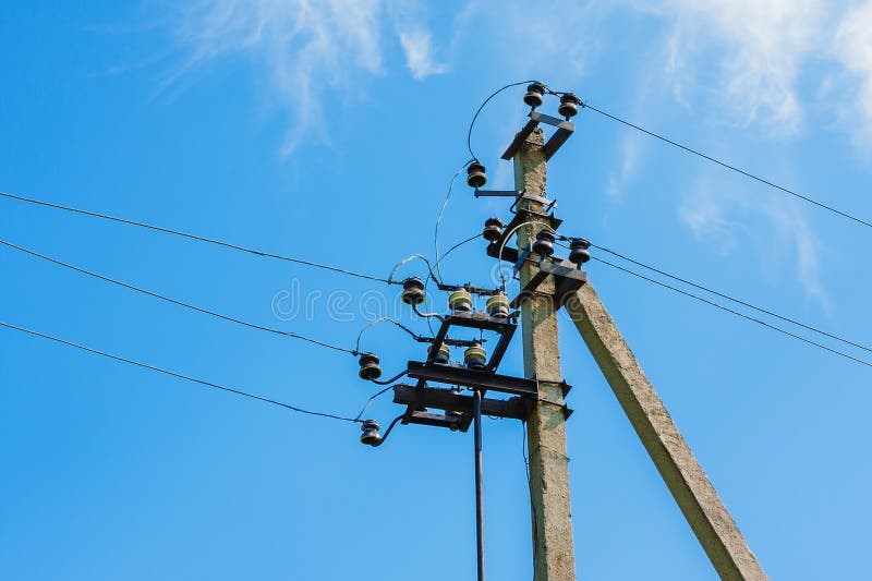 Electrical Post with Power Line Cables Stock Image - Image of powerline ...