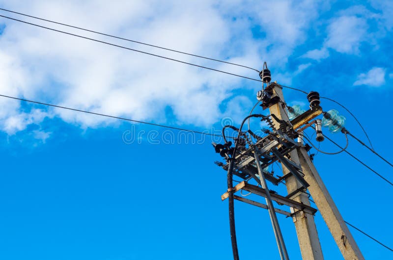 Electrical Post with Power Line Cables Stock Photo - Image of iron ...