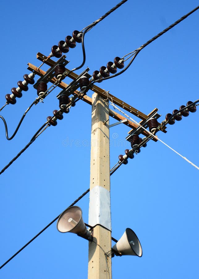 Power Line Post and Blue Sky Stock Photo - Image of energy, insulator ...