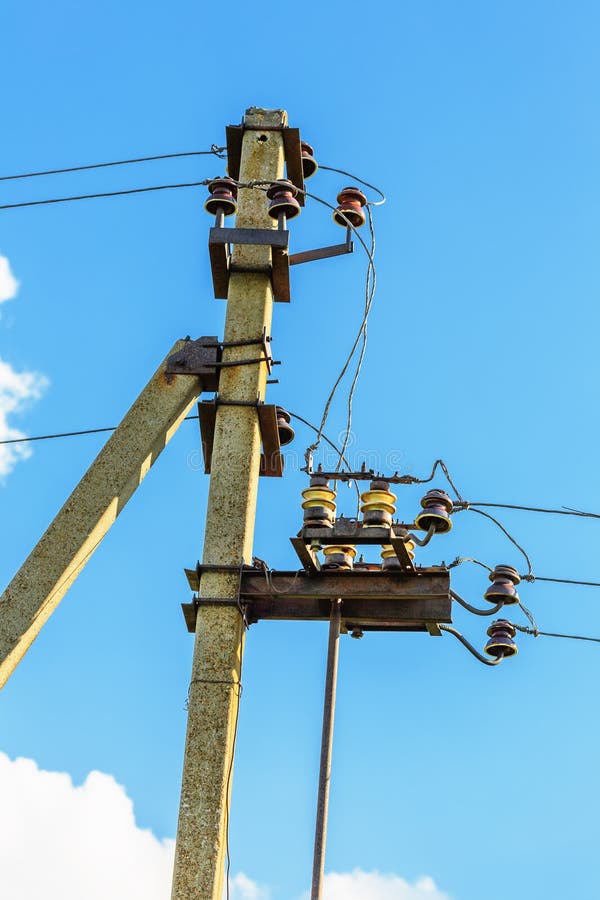 Electrical Post with Power Line Cables Stock Image - Image of danger ...