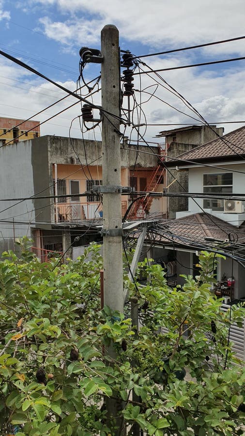 Electrical Post and Wiring in Residential House Area Stock Photo ...