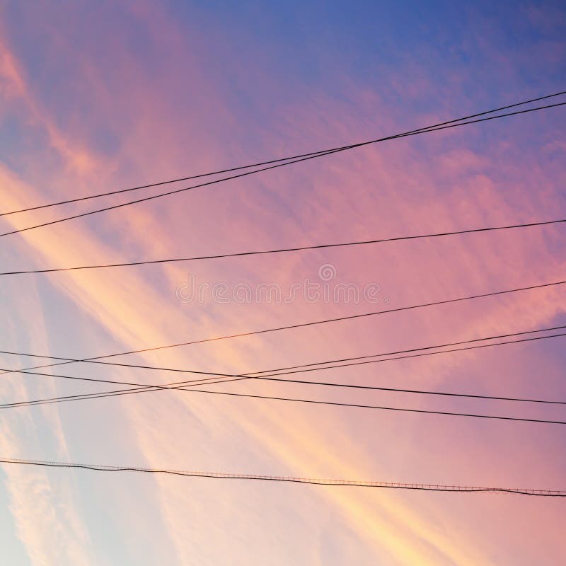 Electrical Power Cables Pink Sunset Clouds Stock Photos - Free ...