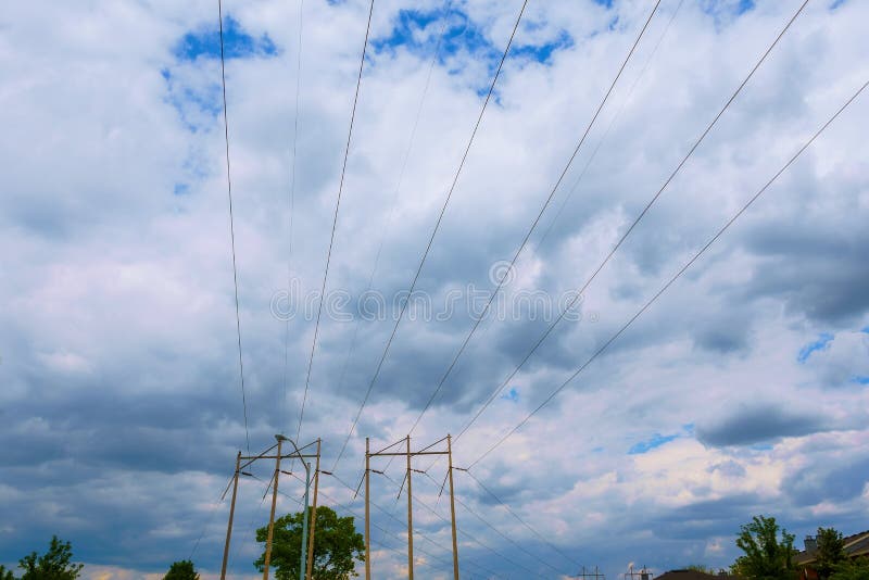 Electrical Power Line Against Cloud and Blue Sky Stock Photo - Image of ...