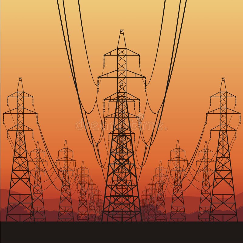 Power Lines and Electric Pylons Stock Vector - Illustration of electric ...